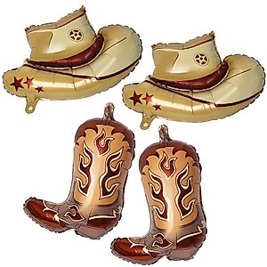 Lidmada 4Pcs Western Cowgirl Party Balloons, Cowgirl Boot Balloon Cowboy Hat Foil Balloons, Western Cowgirl Birthday Party Decorations Last Rodeo Bachelorette Party Supplies (Brown)