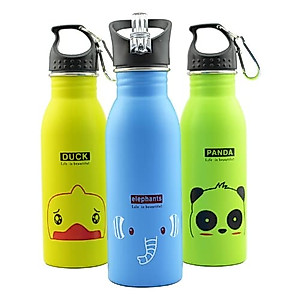 Water Bottle Kids, Animals, Stainless Steel Water Bottles, Kids Metal Canteen, for School, Sport, Easy to Use, Reusable, Spill Proof, Keeps Cold for Hours, Collectibles (Green - Panda)