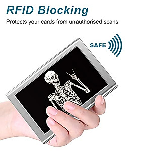 Rouidr Credit Card Holder, Small Slim RFID Credit Card Wallet, Metal Business Case ID Case for Women Men, Skull
