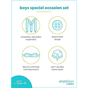 Simple Joys by Carter's Baby Boys' 4-Piece Special Occasion Bow-tie and Suspender Pants Set, Charcoal/Green Grey Checked/Navy Dots, 5T