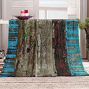 NARBOR Soft Fleece Throw Blanket - Fluffy Microfiber Solid Blankets for Bed and Couch Double/Single Size - 59X79Inch Blue, Wooden Door Printed Flannel Blanket for Bed, Couch and Sofa