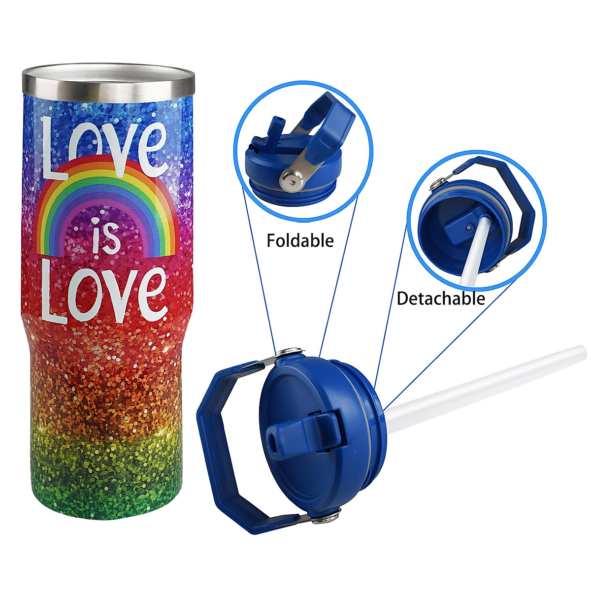 Pride Tumbler - Pride Gifts for Women Men - 30oz Rainbow Pride Month Insulated Tumbler with Handle and Flip Straw, Perfect LGBTQ Gifts for Lesbian/Gay/Bisexual