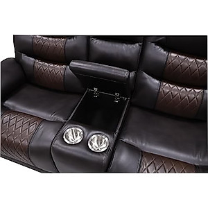 New Classic Furniture Nikko Faux Leather Manual Console Loveseat with Dual Recliners, Brown