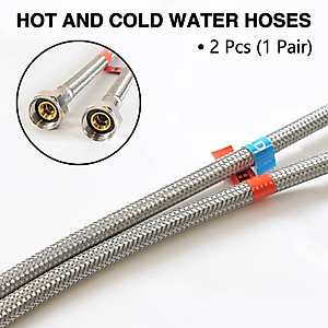 Trywell Bathroom Faucet Supply Lines Connector Stainless Steel Braided Supply Hose M10 Compressor Connector and 3/8-Inch Female Compression Thread x M10 Male Connector, 24-Inch x 2 Pcs (1 Pair)