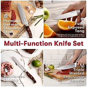 Master Maison 19-Piece Premium Kitchen Knife Set with Wooden Block and Knife Sharpener - German Stainless Steel Cutlery (Walnut)