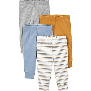 Simple Joys by Carter's Baby 4-Pack Textured Pants, Blue/Gold/Grey Heather/White Stripe, 18 Months