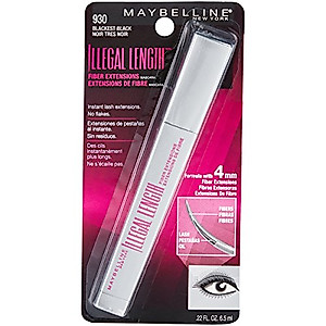 Maybelline Illegal Length Fiber Extensions Washable Mascara, Instant Lashes, No Flaking, Blackest Black, 1 Count
