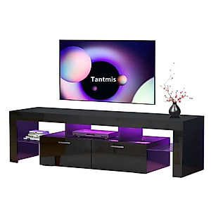 Tantmis Black LED TV Stand for 55/65/70/75 inch TV, TV Media Center, Modern Entertainment Center with Large Storage for Living Room, Bedroom, Gaming TV Stand, 63'W*14'D*18'H