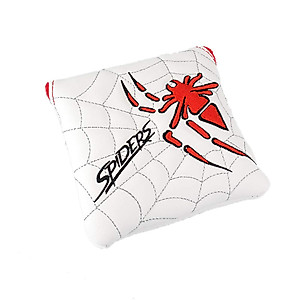 GOOACTION 1PC Spider Golf Club Mallet Putter Cover Magnetic Closure with Creative Embroidery Pattern Synthetic Leather White Golf Head Covers