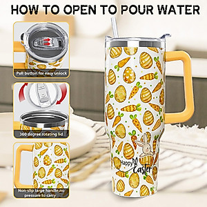 Nqhsionv Easter Tumbler with Handle 40 oz Easter Bunny Carrot Coffee Travel Mug Stainless Steel Rabbit Insulated Cup Happy Easter Decor Gifts