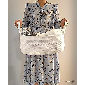 Extra Large Baby Diaper Caddy Organizer 16.5"X11"X6.5" Woven Cotton Rope Baby Shower Basket [8 Pockets+5 compartments]Nursery Storage Bin Portable Car Travel Tote Bag Newborn Registry Boy Girl
