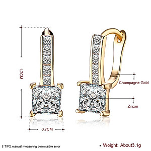 Elegant 18K Gold Plated Cubic Zirconia Hoop Earrings Earring For Womens Dainty Princess Cut Daimond Crystal Huggie Hoops Hypoallergenic Fashion Jewelry Nice Gift (Zircon)