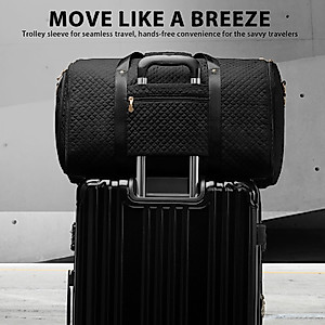 Coolife Garment Bag Carry On Convertible Travel Duffel Bag with Shoe Pouch Weekender Bag for Women Men 2 in 1 Hanging Suit Bag with Shoulder Strap Business Travel Bag (Black, Standard)