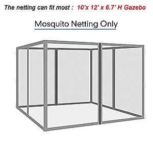 Replacement Universal Gazebo Netting 4 Panels with Zipper for Garden Patio Yard, ONLY Netting (10‘x12’, Grey)