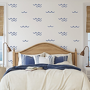 A Room with Dark Blue Wave Vinyl Wall Decals, Peel and Stick Ocean Beach Stickers for Nursery, Kids Bedroom Livingroom Home Wall Decor
