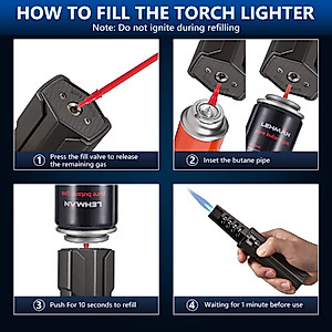 Butane Torch, Refillable Kitchen Torch Lighter with Safety Lock Adjustable Flame Solar Beam Torch Blow Torch with Safety Lock for BBQ Baking Fireplace (Butane Gas Not Included) (Black-2)