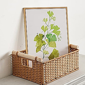 UXZDX Imitated Rattan Storage Basket, Simple Wooden Handle Living Room Finishing Basket, Snack Basket Sundries Storage Basket