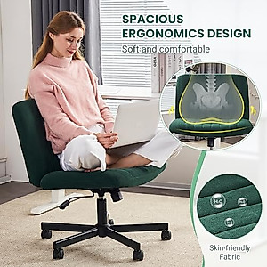 HoeuThien Green Desk Chair with Wheels Criss Cross Seat Home Wide Armless Office Computer Chair Adjustable Swivel Side Vanity Chair Dark Green for Girls