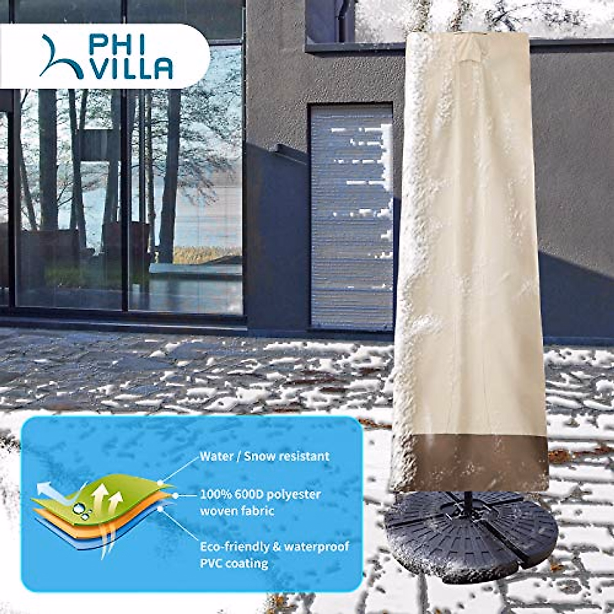 PHI VILLA Patio Umbrella Covers for Outdoor, Large Waterproof 600D Oxford Heavy Duty Fabric Umbrella Canopy Covers for 9-13 Feet Outdoor Offset Umbrellas, (Frame Covers)