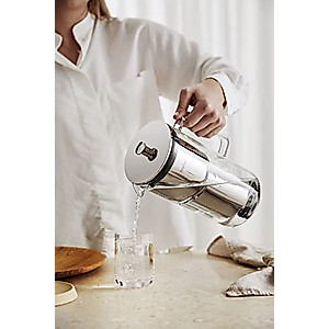 aarke Purifier | Glass Water Filter Pitcher with Refillable Steel Filter | 2.4L / 10 Cups | Includes Pure Filter Granules | Dishwasher Friendly