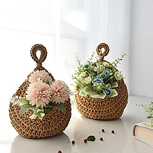 Anraja Hanging Fruit Basket For Kitchen Wall, Teardrop Garlic Storage Organizer, Decor Home, Boho Plant Holder, Set Of 3, Wheat