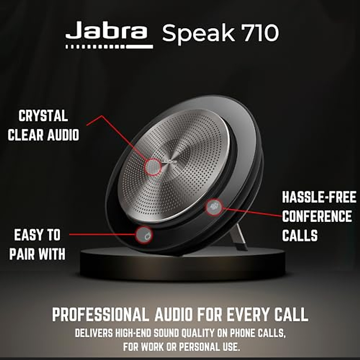 Jabra Speaker 710 Speakerphone - Speak Wireless Bluetooth Speaker UC Bundle, 7710-309, Wall Charger, USB Dongle - Computer, Mac Compatible w/Zoom, Skype, Webex, Meet, Smartphones, Tablets