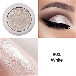 AKARY 12 Colors Glitter Eyeshadow, Mashed Potato Pearlescent Monochrome Eyeshadow Polarized Light Not Smudged Eye Shadow, Highly Pigmented Eye Makeup Cosmetics Gift for Women And Girls Eye Brightening Flash Powder (#01 White)