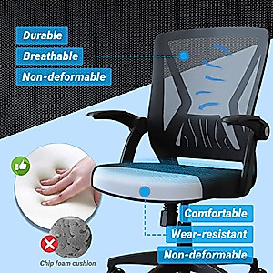 KOLLIEE Mid Back Mesh Office Chair Ergonomic Swivel Black Mesh Computer Chair Flip Up Arms with Lumbar Support Adjustable Height Task Chair