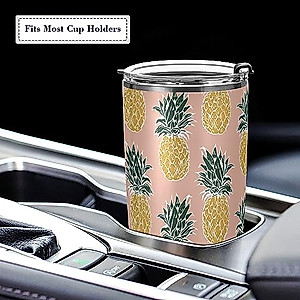 Jihqo Summer Pineapple Pattern Tumbler with Lid and Straw, Insulated Stainless Steel Tumbler Cup, Double Walled Travel Coffee Mug Thermal Vacuum Cups for Hot & Cold Drinks 12oz