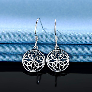 GEMSME 18K White Gold Plated Celtic Knot Round Hook Drop Dangle Earrings Hypoallergenic Jewelry for Women