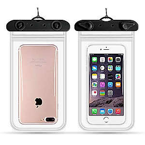 LANCESKEY 2 Pack Universal Waterproof Phone Case,IPX8 Waterproof Phone Pouch Dry Bag Compatible for iPhone Galaxy up to 6.2",Outdoor Beach Bag for Beach Kayaking Travel Bath (Black+Blue)