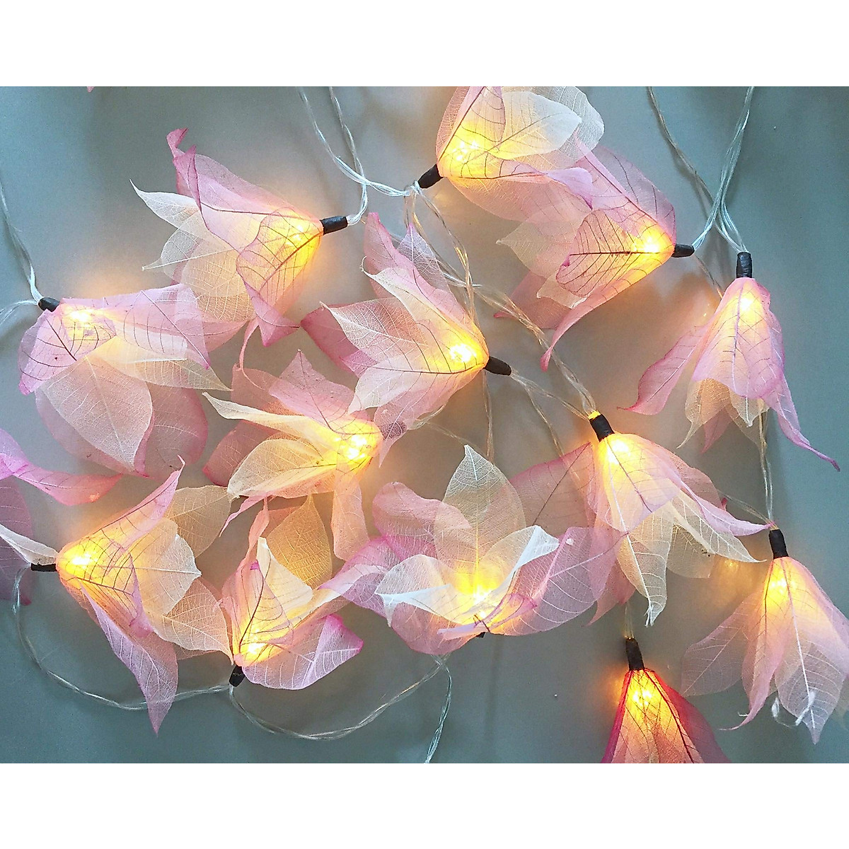 20 LED String Lights Pink Flower Fairy String Lights Leaves for Bedroom Window Curtain String Light Wedding Party Garden Outdoor Indoor Wall Decorations, Diameter 10cm (Long 9ft)