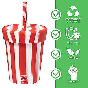 Silipint: Silicone Kids 8oz Straw Tumblers: 2 Pack - Peppermint & Poinsettia - Stocking Stuffer, Holiday Gift, Flexible, Sustainable