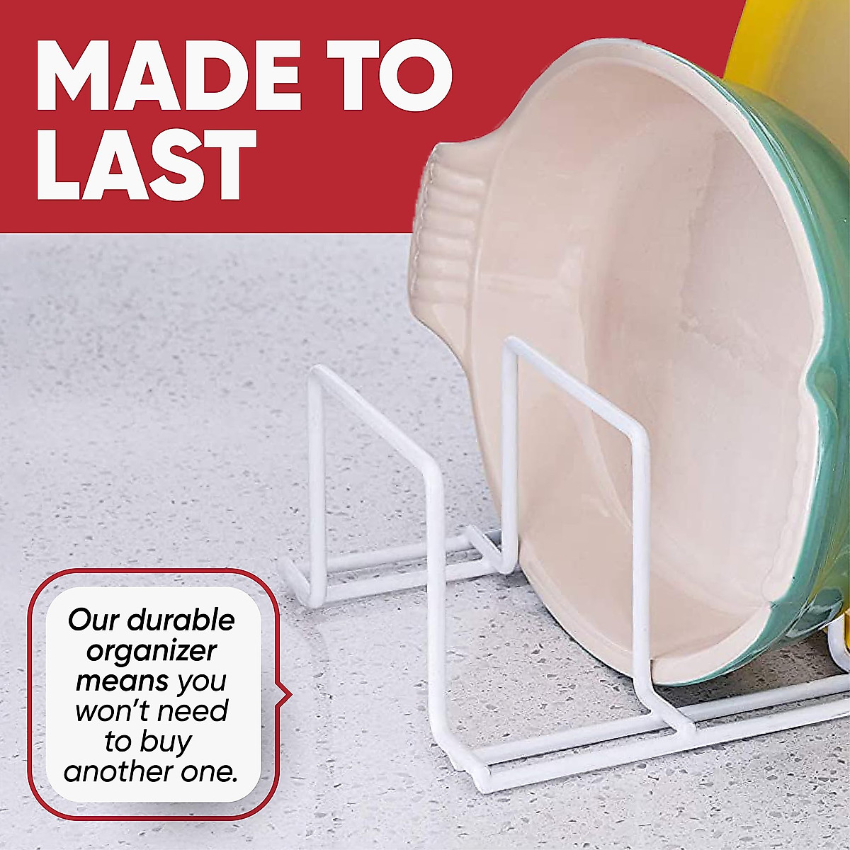 Better Houseware Multi-Use White Medium Kitchen and Office Organizer, 8.25” x 10.25” and 6.5” Height – 4 White Coated Steel Divider Slots to Store Trays, Baking Pans, Cutting Boards or Office Supplies