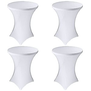 4 Pack 32x43 Inch Cocktail Table Cover Spandex Stretch Square Corners Tablecloth, White Cocktail Round Table Cloth, Fitted High Top Table for Bar, Weddings, Birthday, Banquet, Outdoor Party (White)
