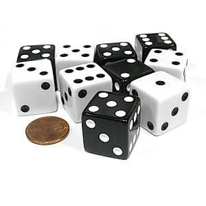Koplow Games Set of 10 Large Six Sided Square Opaque 19mm D6 Dice - 5 Black and 5 White Die
