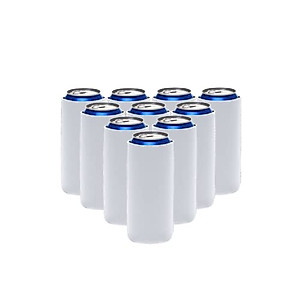 SNERTZ 12 Pack Slim Can Cooler White Blank DIY Sublimation Durable Neoprene Insulated Skinny Beer Seltzer Can Holder Cooler Sleeve Coolies Fits 12oz cans
