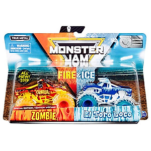 Monster Jam, Fire & Ice Exclusive 2 Pack, Zombie vs. El Toro Loco Monster Truck, Die-Cast Vehicles 1:64 Scale