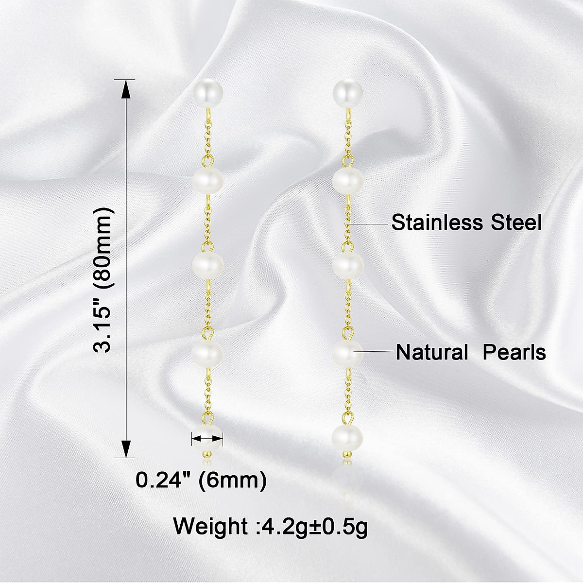 Pearl Dangle Drop Earrings for Women, 14K Gold Plated Pearl Long Vertical Bar Earrings Minimalist Jewelry Wedding Earrings Gift (Long Baroque Pearl Earrings)