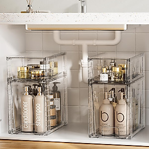 Vtopmart 2 Pack Clear Stackable Storage Drawers,9.7" High Plastic Organizers Bins for Skincare, Bathroom Supplies,Ideal for Cabinet,Undersink,Vanity,Kitchen,Pantry Organization