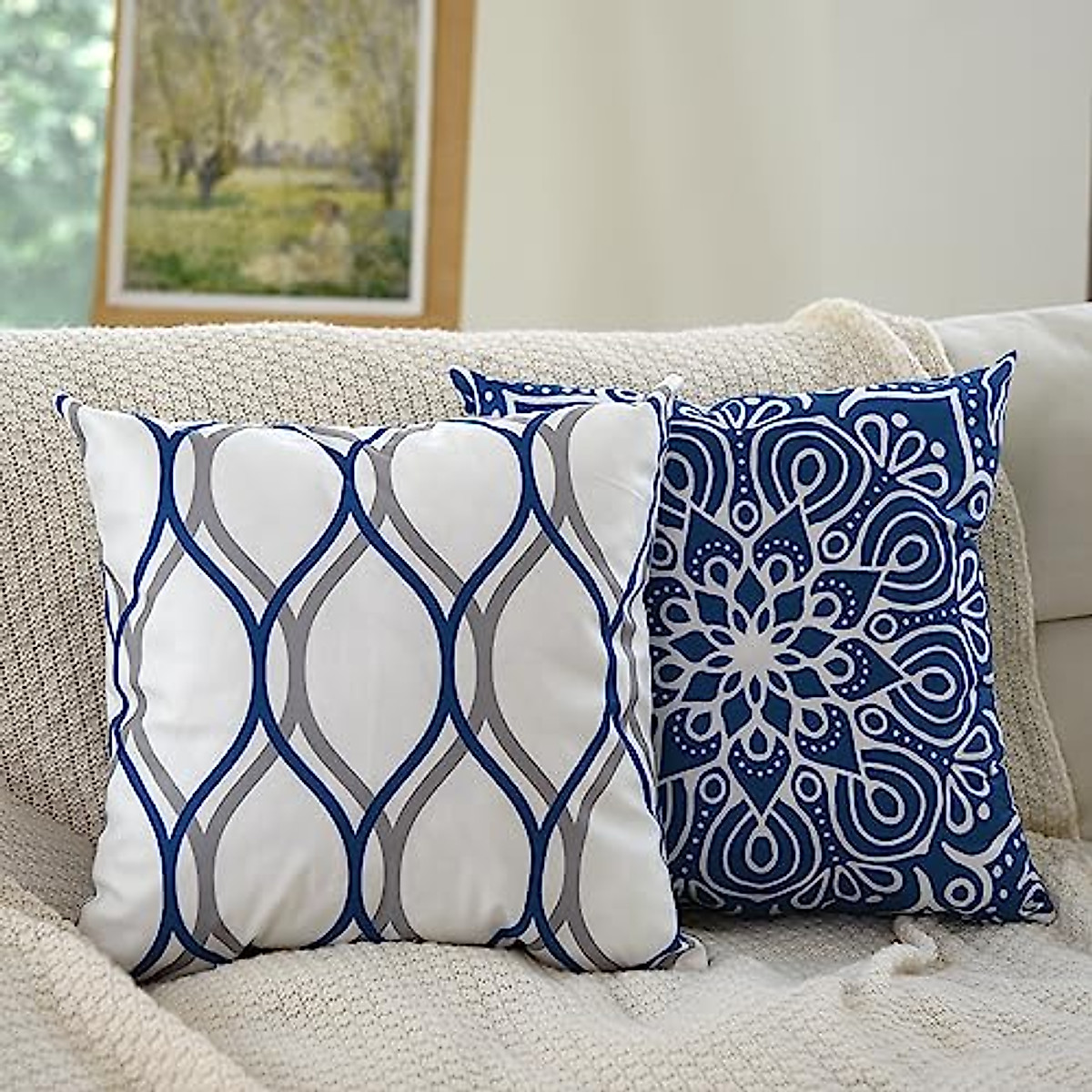Coliuso Decorative Throw Pillow Covers 18x18 Set of 4, Blue Modern Simple Square Pillow Case Cushion Cover for Sofa Couch Farmhouse Outdoor Living Room (Blue, 18"x18")