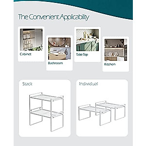 Shantton 2 Pack Kitchen Cabinet Shelf Counter Organizer Rack Pantry Storage Bathroom Bedroom Office Table Desk Space Saving Steel Frame Stackable Rust Resistant Non Slip White