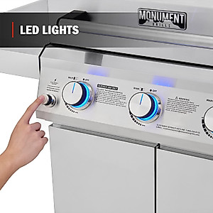 Monument Grills Larger 3-Burner Propane Gas Grills Barbeque Stainless Steel Heavy-Duty Cabinet Style with BBQ Cover (2 Items)