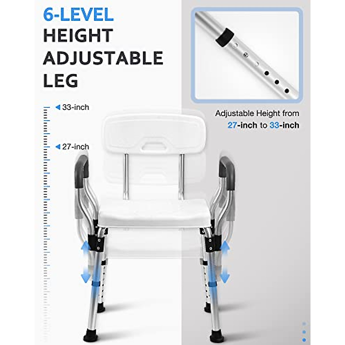 Sangohe Shower Chair for Inside Shower, Heavy Duty Shower Seat with Back, Shower Chair for Bathtub with Arms for Handicap, Shower Seats for Elderly with Bath Ball and Wall-Mount Handle, 796C-B