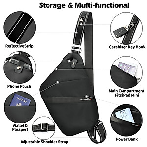 Alphantino 2023 Personal Flex Bag - Compact Sling Crossbody Slim Anti-Theft Bag, Side Crossbody High Density Nylon Chest Shoulder Daypack with Carabiner Key Clip, Lightweight Easy Carry for Travel