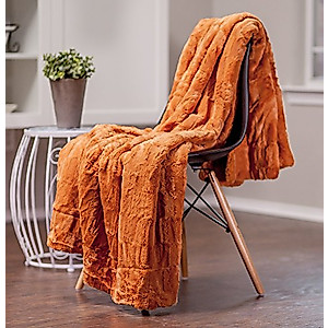 Chanasya Fuzzy Faux Fur Rectangular Embossed Throw Blanket - Super Soft and Warm Lightweight Reversible Sherpa for Couch, Home, Living Room, and Bedroom Décor (50x65 Inches) Orange