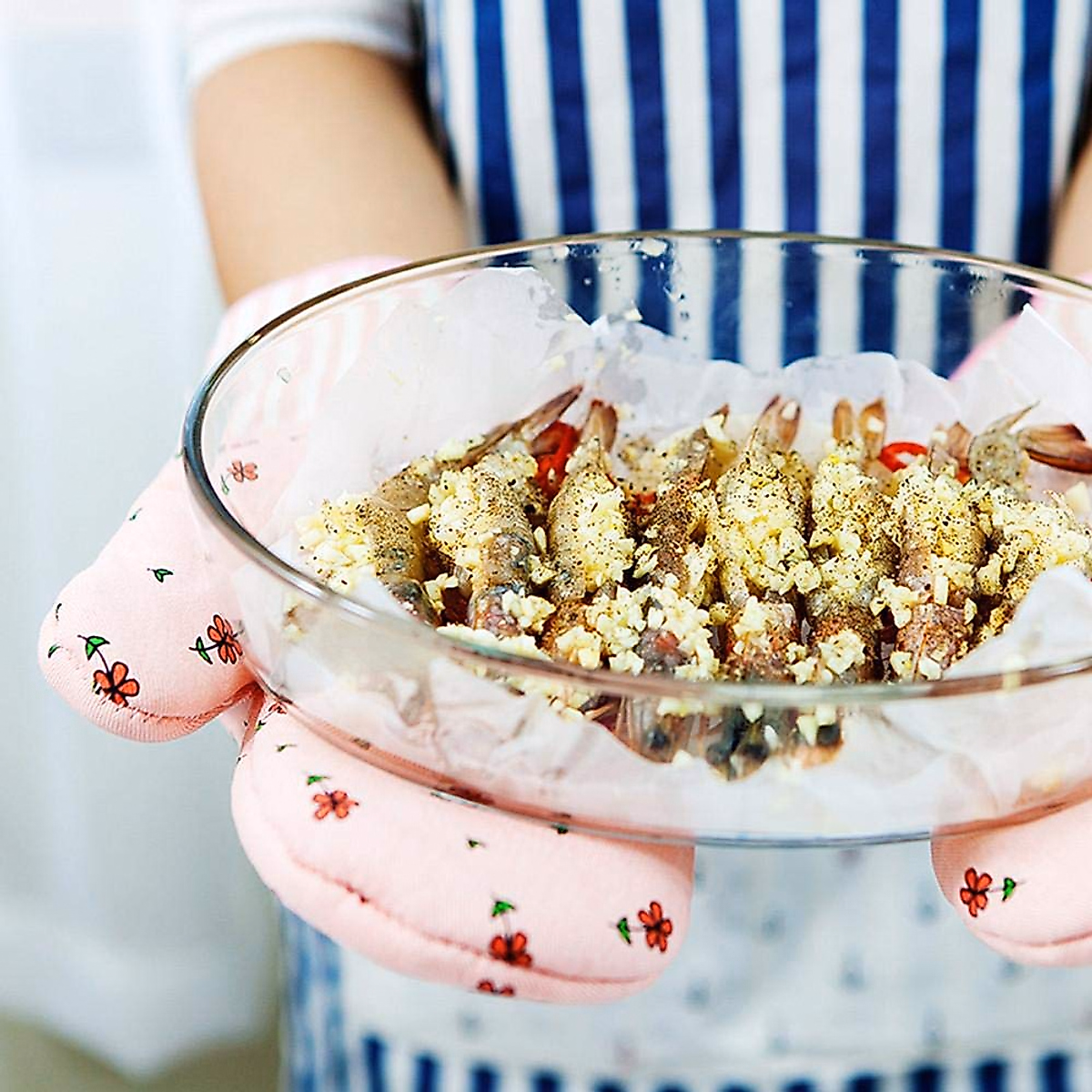 candygirlft Oven Mitts, Heat Resistant Oven Gloves with Quilted Cotton Lining, Baking Mitts for Barbecue, Cooking, Baking, BBQ, Mimicrowave (Pink)