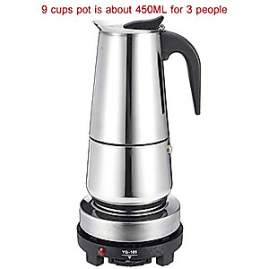 200/450ml Portable Espresso Coffee Maker Moka Pot Stainless Steel with Electric stove Filter Percolator Coffee Brewer Kettle Pot (450ml)