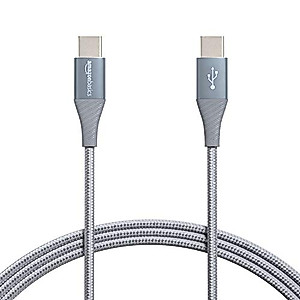 Amazon Basics Aluminum Braided 100W USB-C to USB-C 2.0 Cable with Power Delivery - 6-Foot, Gray