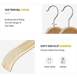 TOPIA HANGER Slim Natural Wood Hangers with Extra Soft Non-Slip Rubber Grips, 10-Pack High-Grade Fashion Hanger No Shoulder Bump for Sweater, Camisole, Jacket, Dress, Coat -CT15N